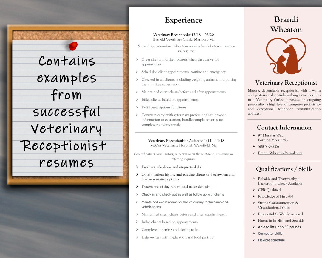 Veterinary Receptionist/vet Assistant Resume Template W Successful Real ...