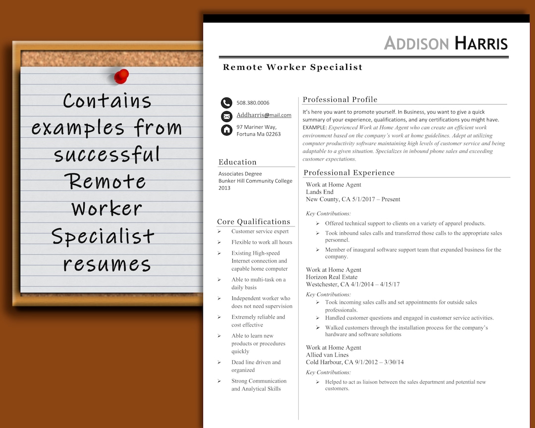 Remote Worker/work From Home Specialist Resume Template With Successful ...