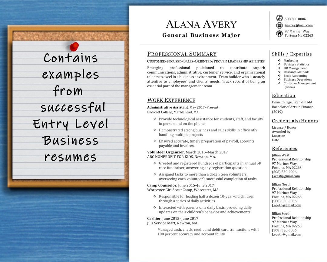 Professional Resume Template: High School, College Graduate (instant ...