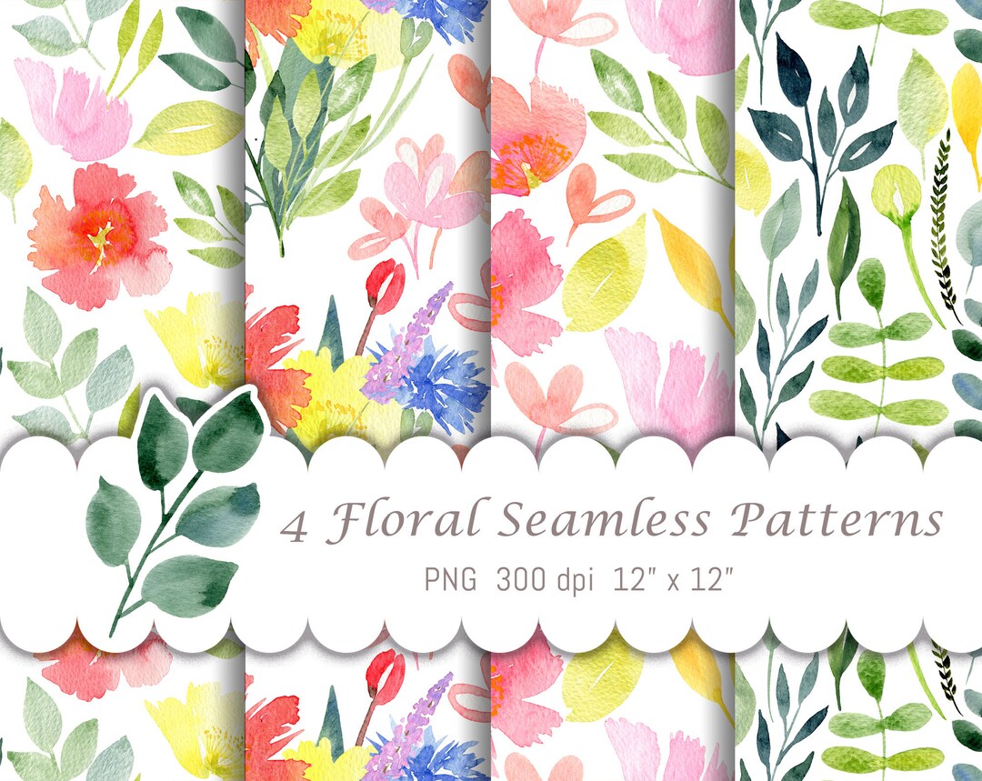 Summer Floral Pattern, Watercolor Floral Seamless Pattern, Digital ...