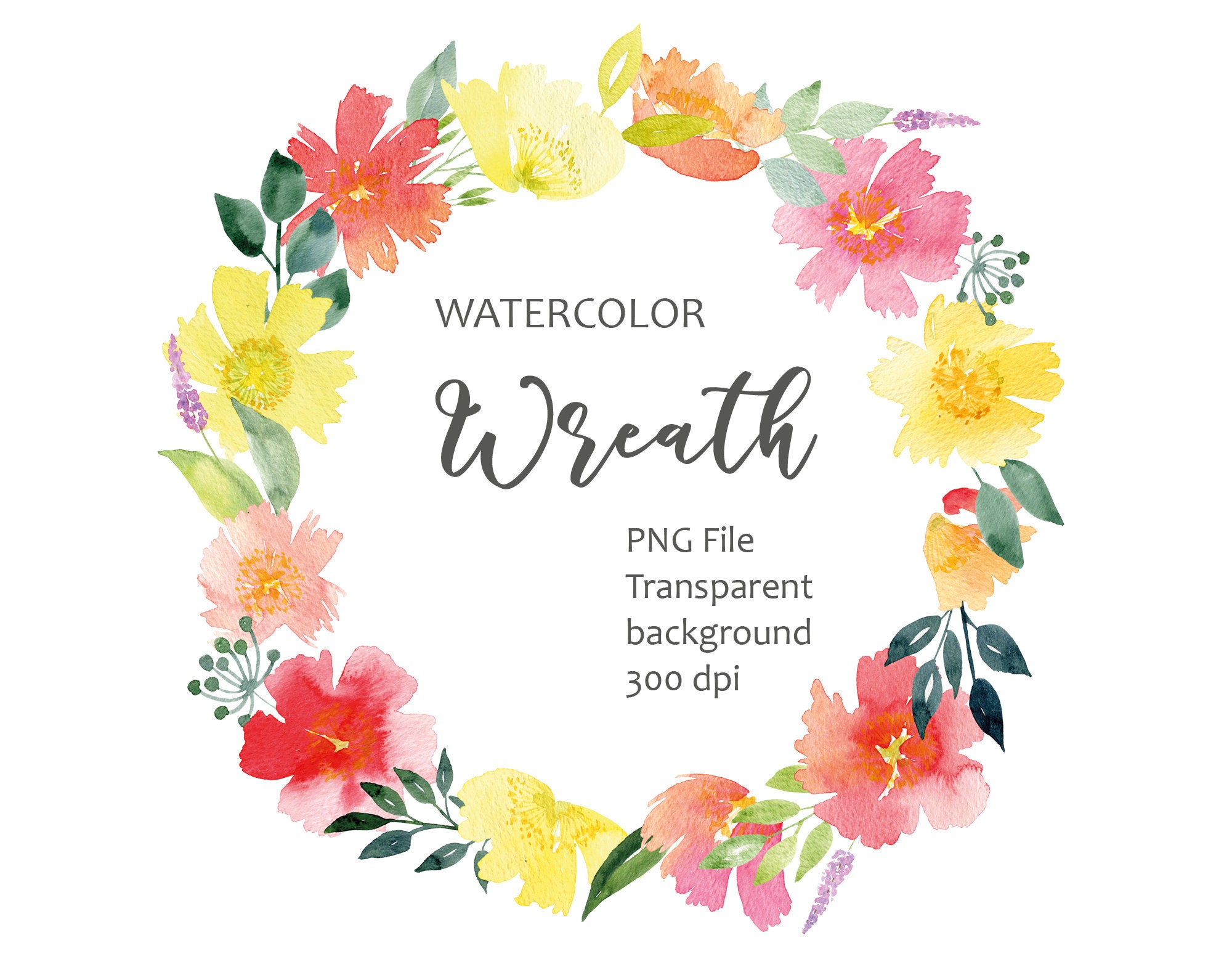 Watercolor Flowers Wreath Clipart, Floral Wreath Watercolor, Wedding ...