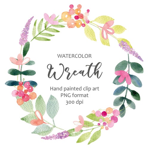 Floral Wreath Watercolor Clipart Illustration Summer Flowers - Etsy