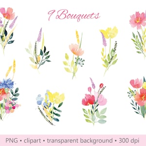 Watercolor Floral Clipart Set, Summer Clipart, Watercolor Bouquet ...
