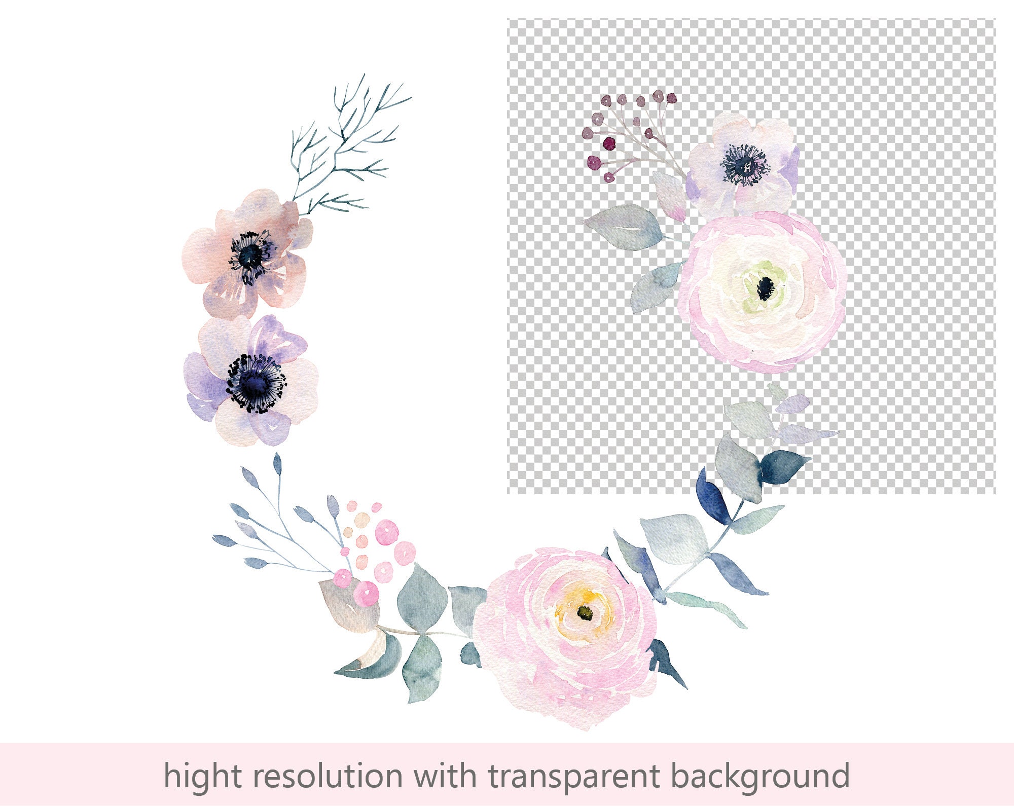 Watercolor Christmas Wreath Clipart, Winter Floral Wedding Invitation ...
