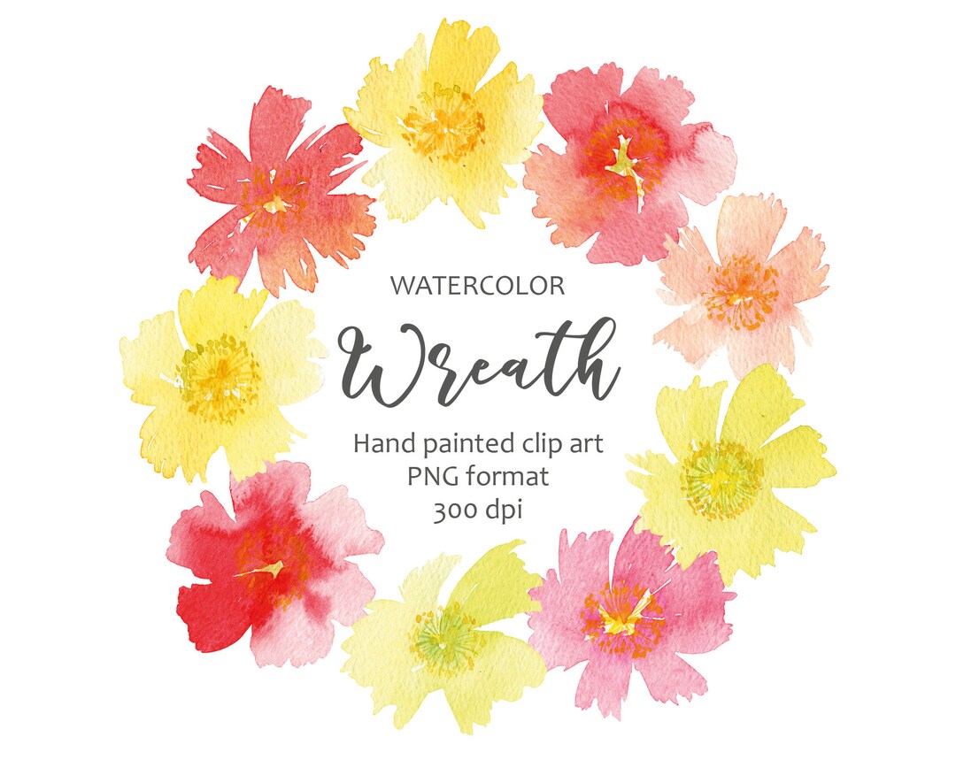 Floral Wreath Watercolor Clipart, Wedding Design, Bright Watercolor ...