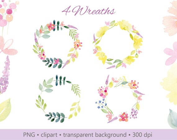4 X Watercolor Flowers Wreath Clipart Summer Flowers Wreath - Etsy