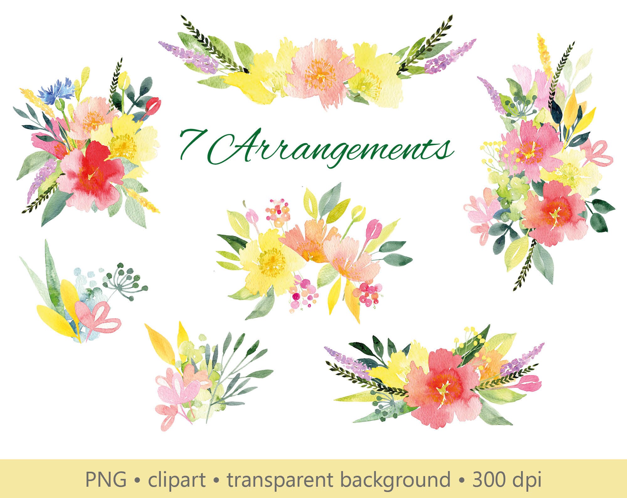 Watercolor Floral Clipart Set, Summer Clipart, Watercolor Bouquet ...