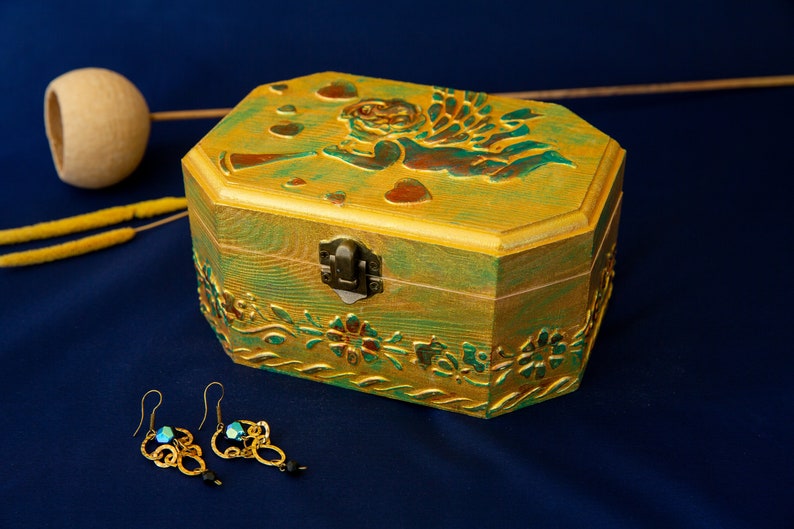 Handmade Box With Angel on the Top Lid, With Effect Like Patina for a ...