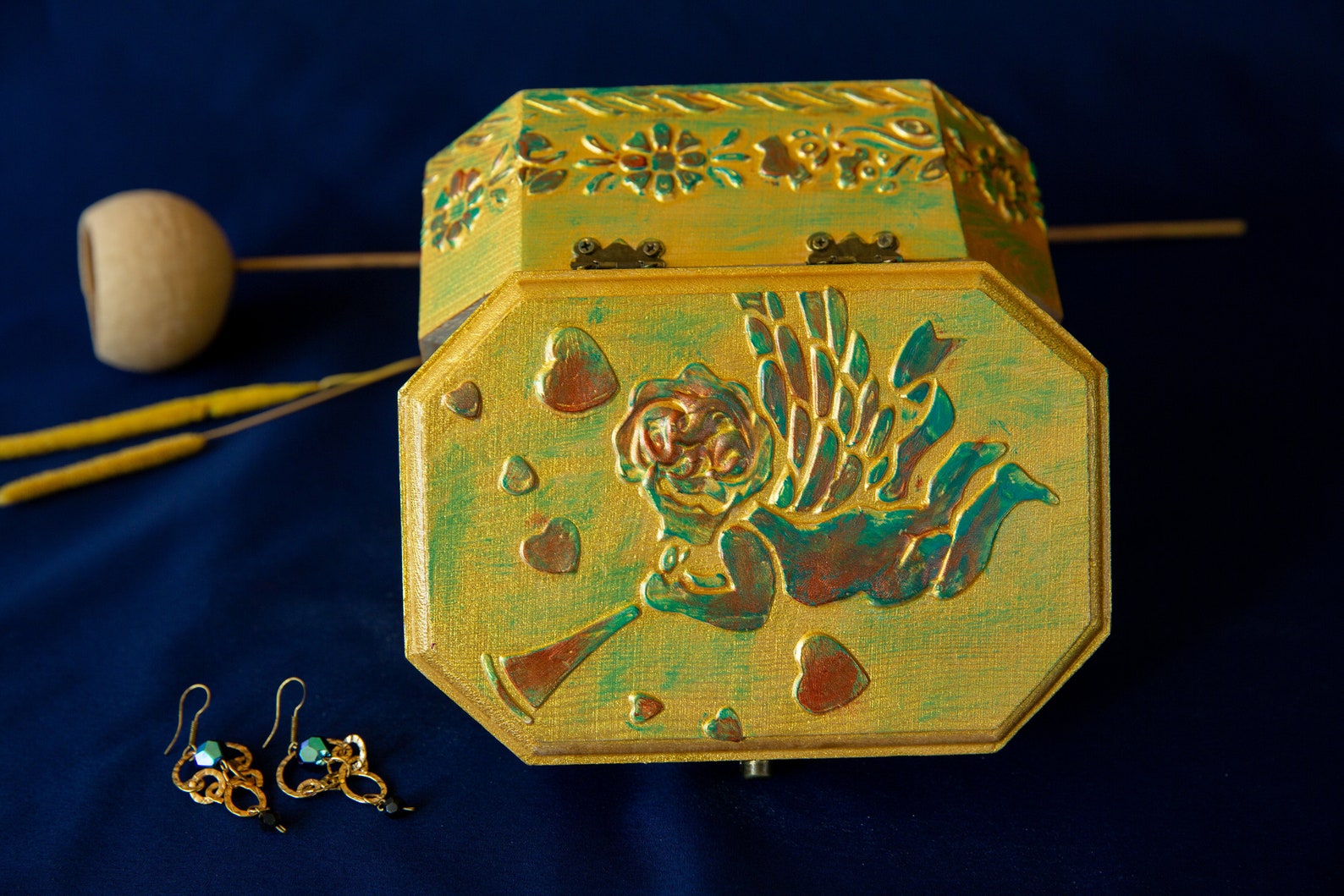 Handmade Box With Angel on the Top Lid, With Effect Like Patina for a ...