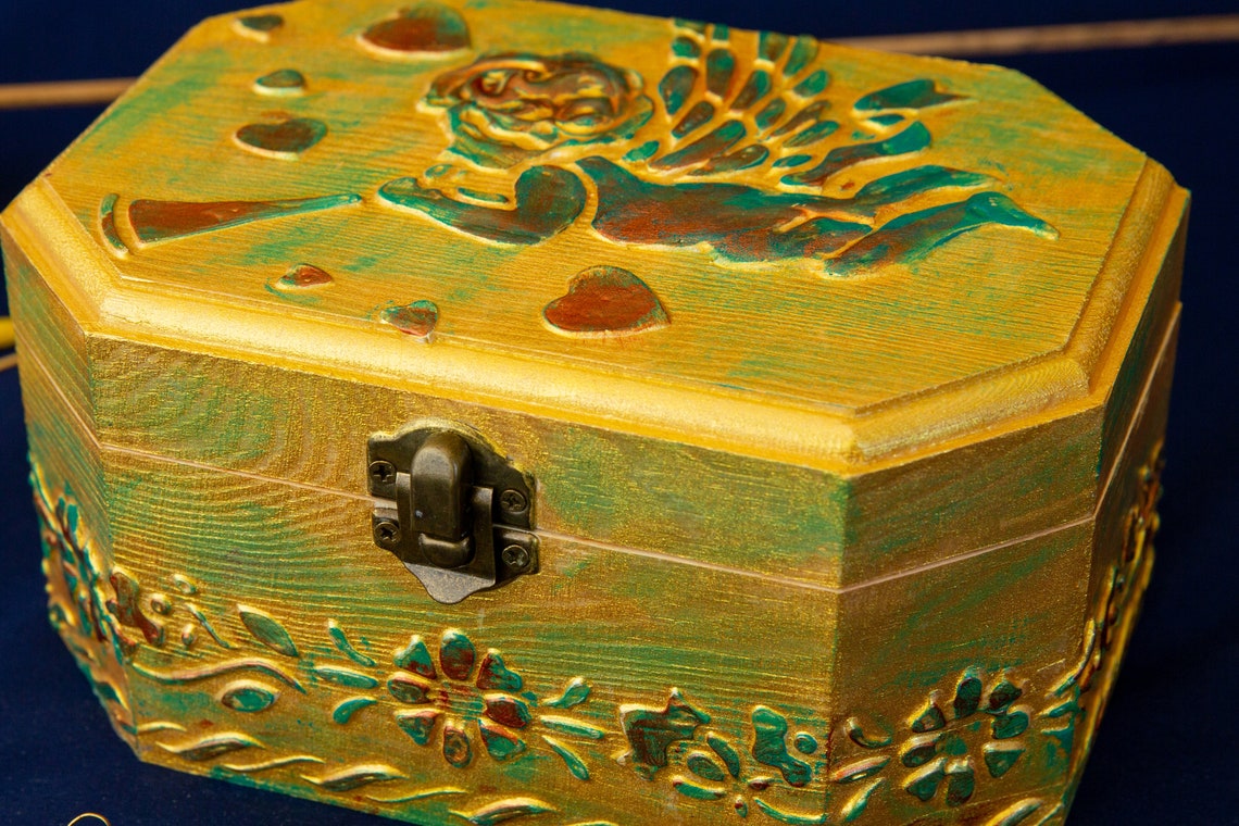 Handmade Box With Angel on the Top Lid, With Effect Like Patina for a ...