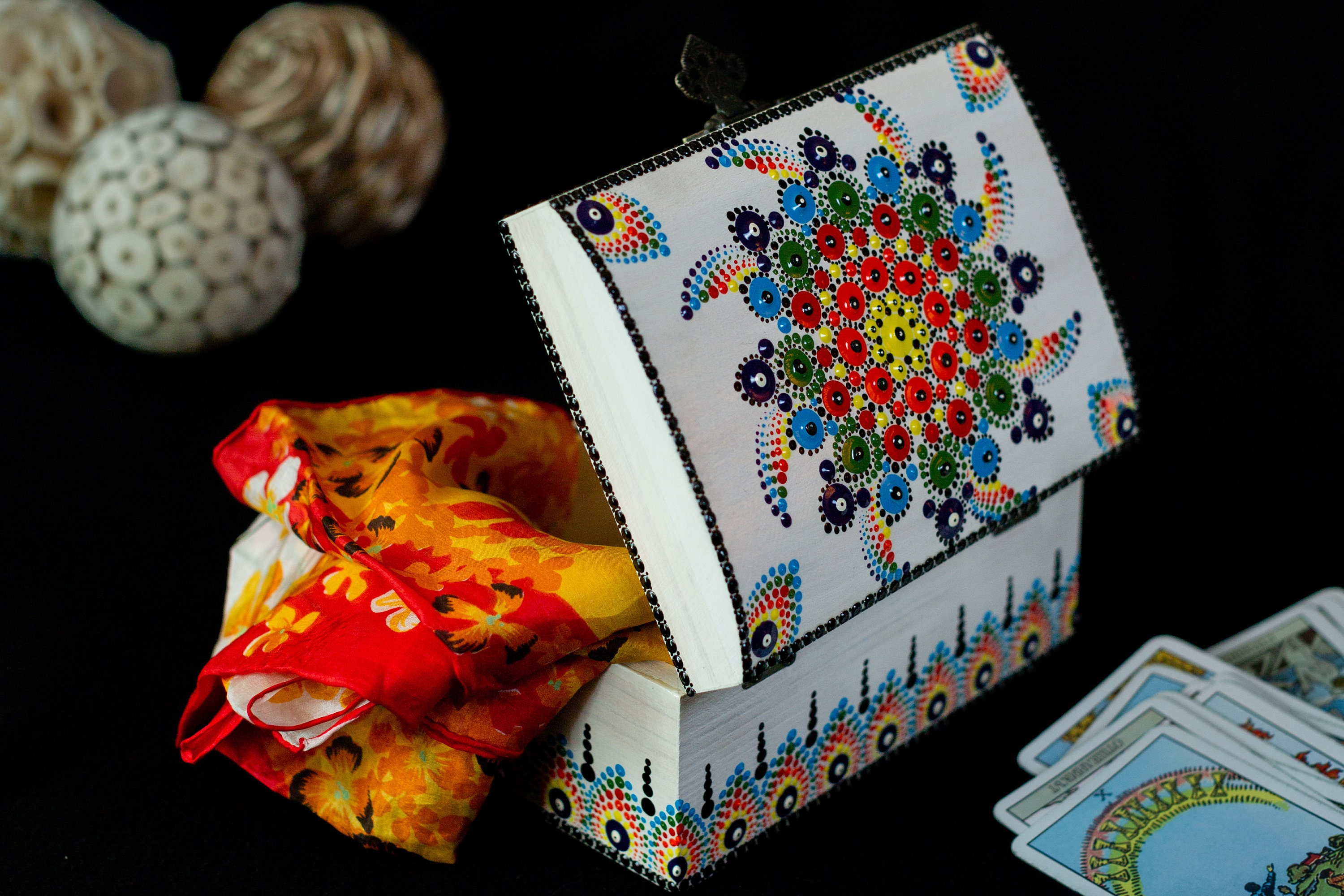 Hand Painted Box With Mandala in the Colours of the Rainbow Wooden ...