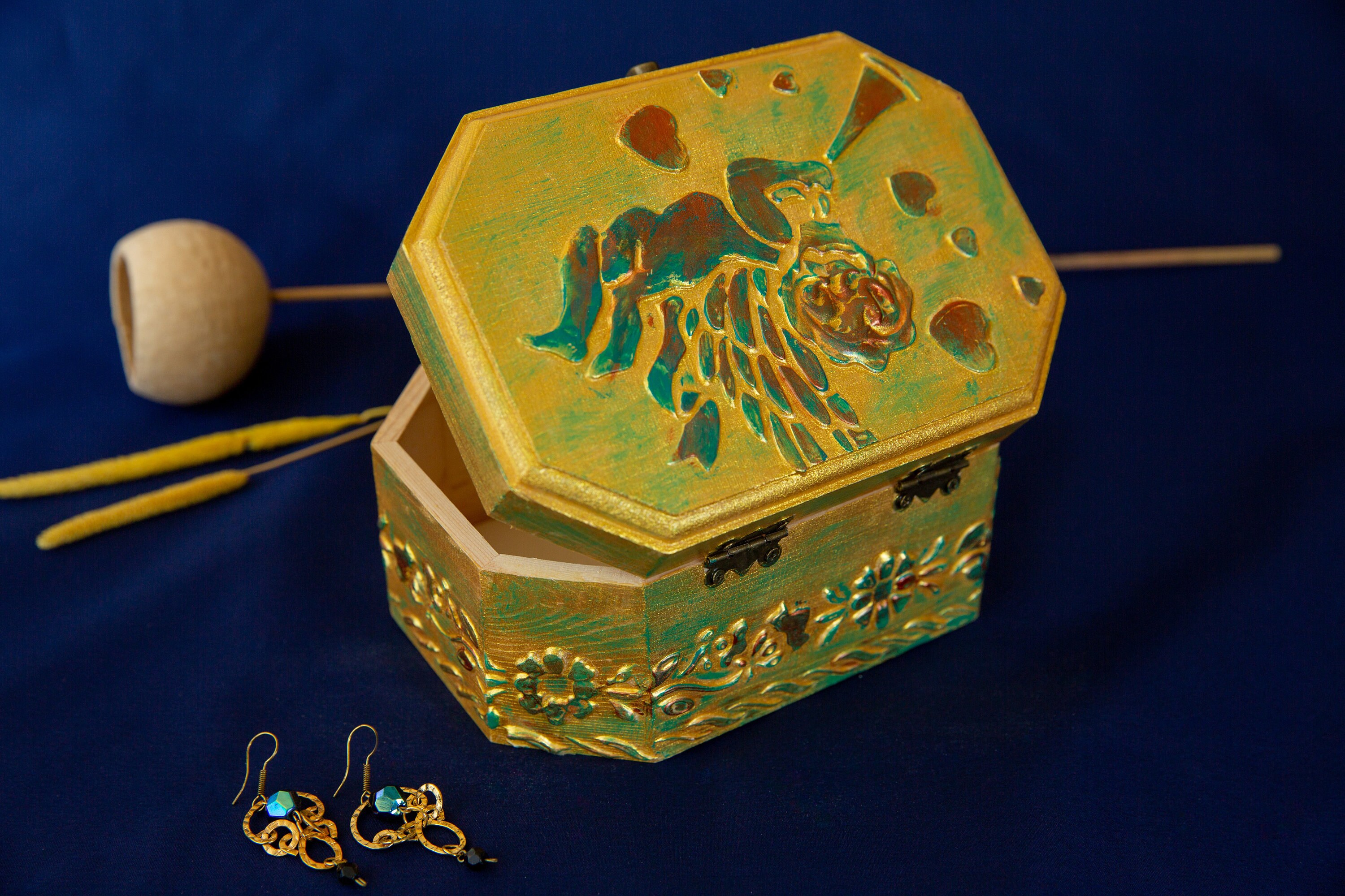 Handmade Box With Angel on the Top Lid, With Effect Like Patina for a ...