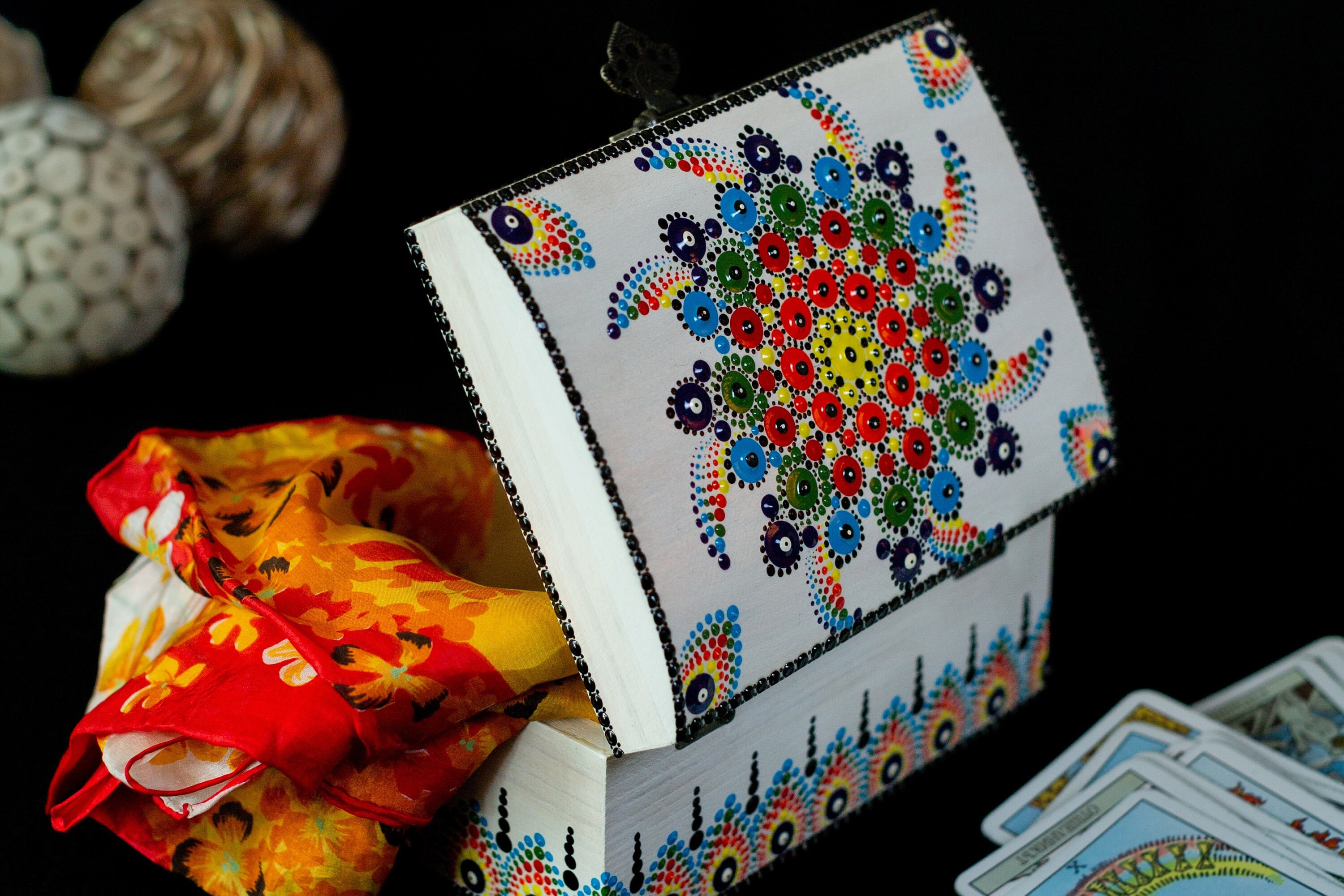 Hand Painted Box With Mandala in the Colours of the Rainbow Wooden ...