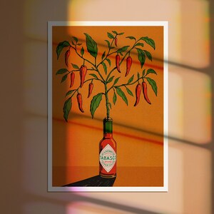 Hot Sauce & Chilli Wall Art Illustration Illustrated Print A4 Mexico ...