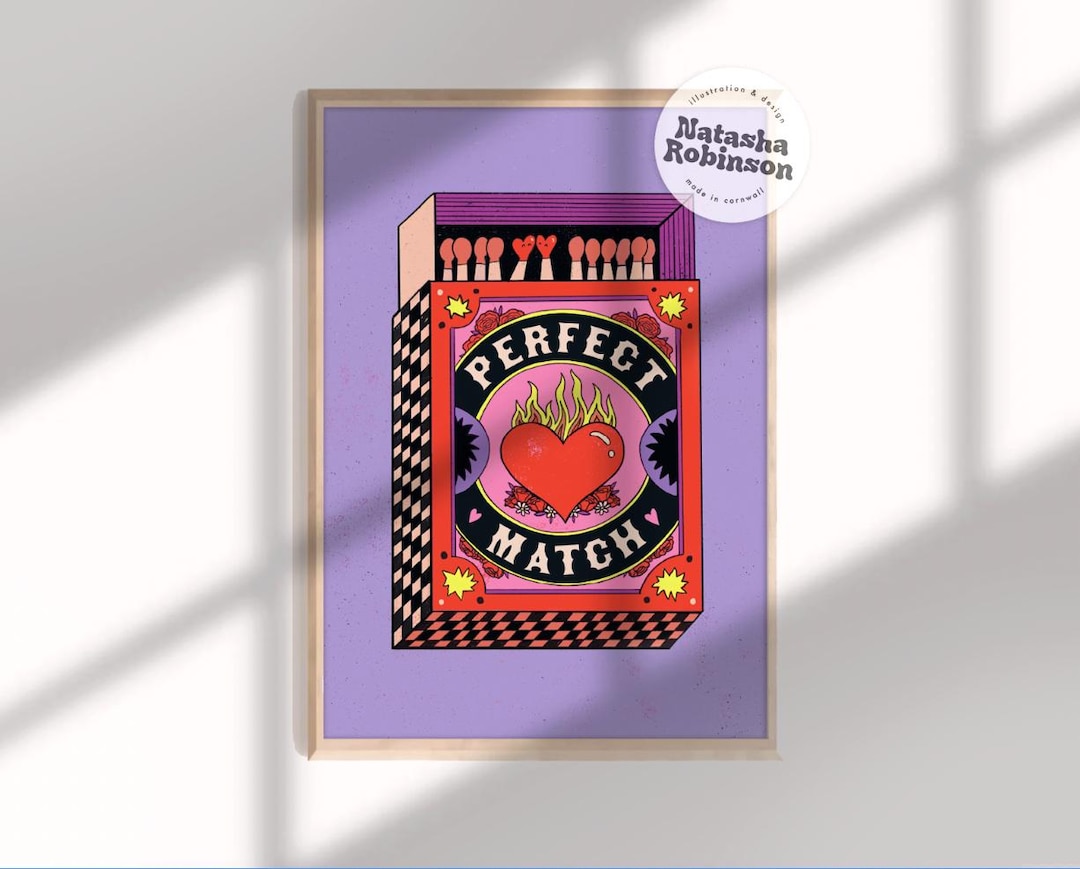 Perfect Match | A4 Poster Print Wall Art | Couple Vintage Love Matchbox ...
