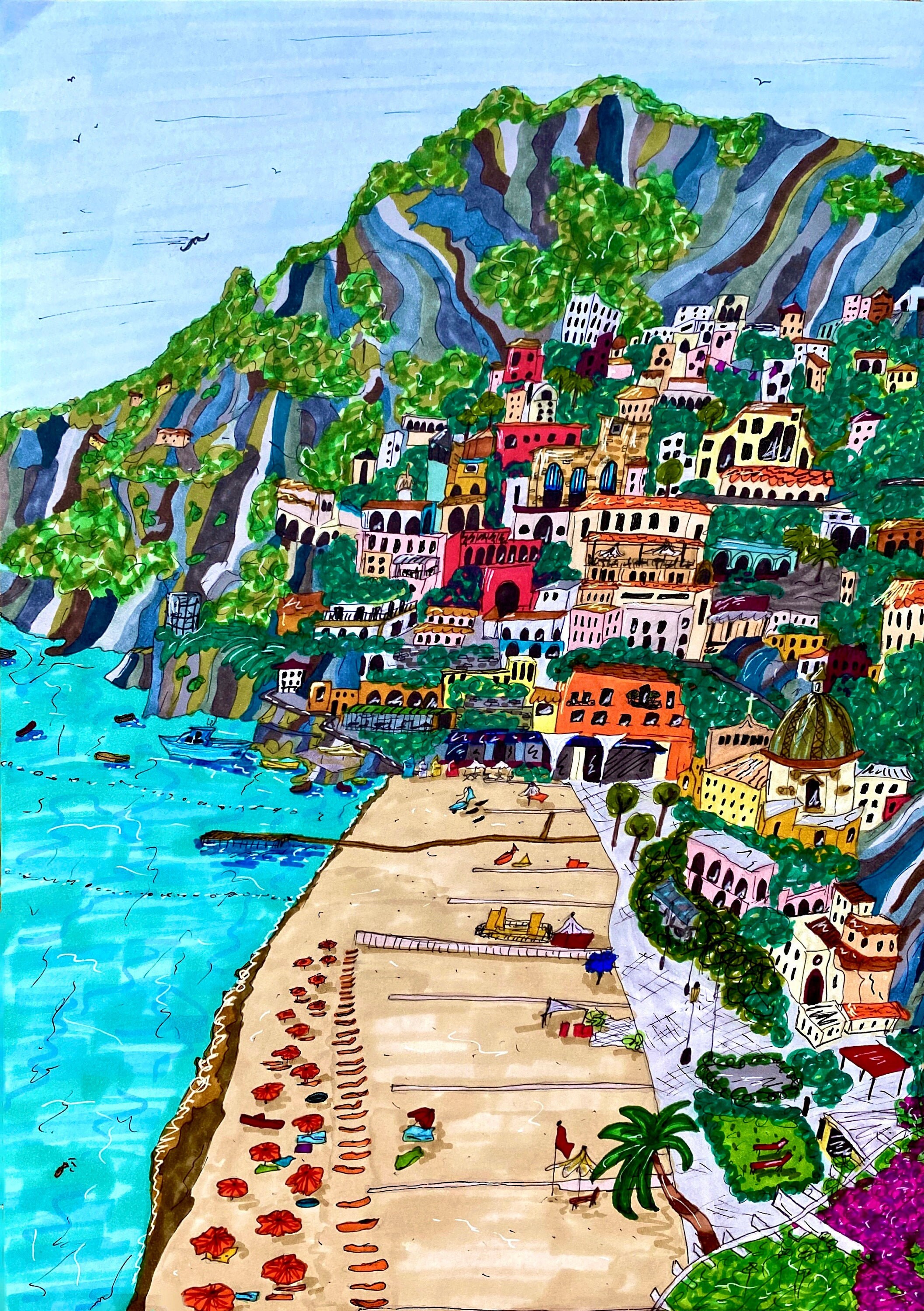 Positano Amalfi Coast Print A4 & A5 Print Beach/seaside Print Italy ...