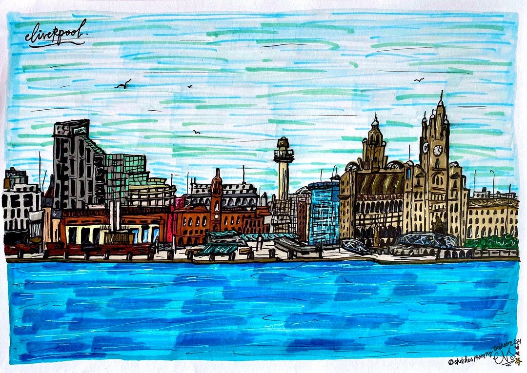 Liverpool Skyline Art Print, Quirky Cityscape Souvenir - Etsy