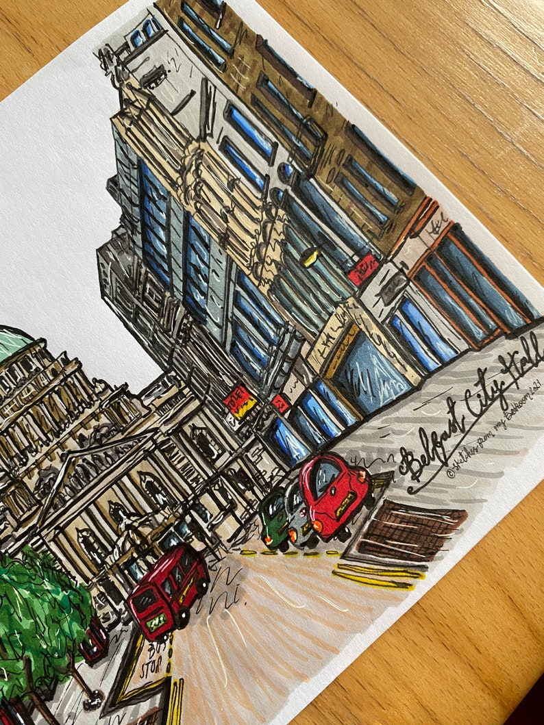 Belfast City Centre Art Print, A5 Town/city Hall Drawing, Northern ...