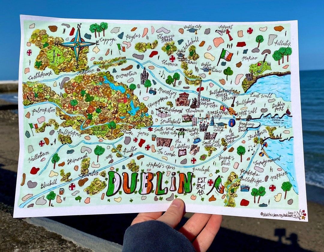 Dublin Map Print | Hand-drawn Ireland Illustration, A4 Poster - Etsy