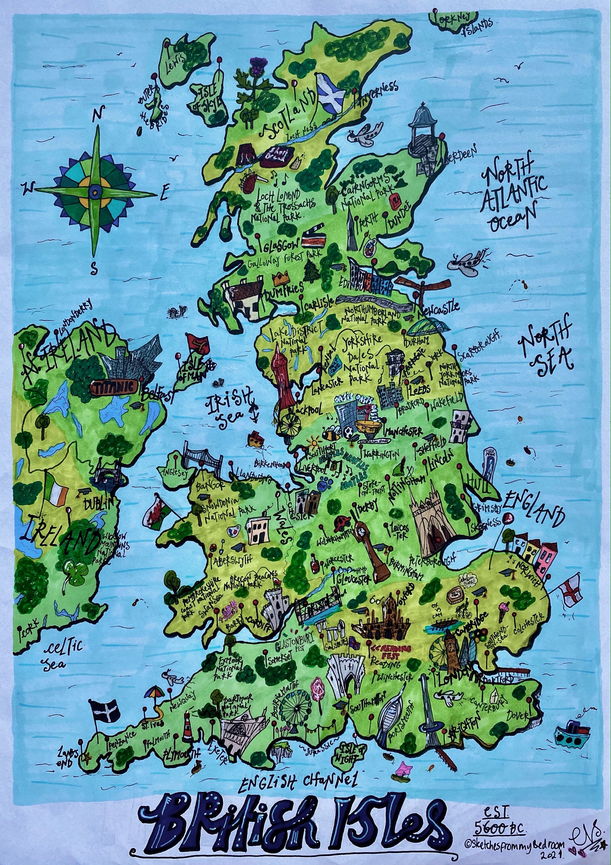 British Isles Map Print Limited Edition A4 or A3 Poster - Etsy