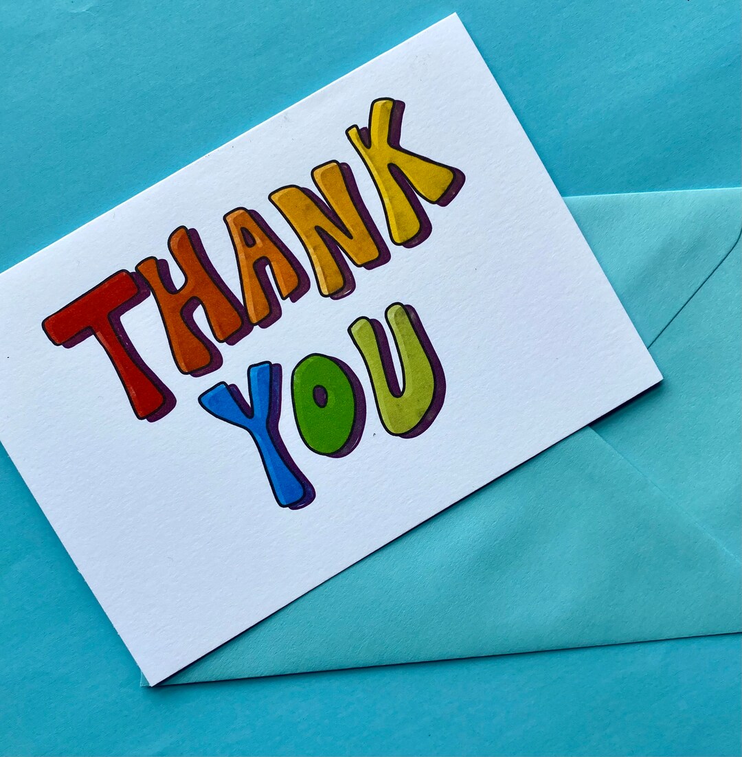 Thank You Card in Wavy Rainbow Font | Fun, Cute and Whimsical Design ...
