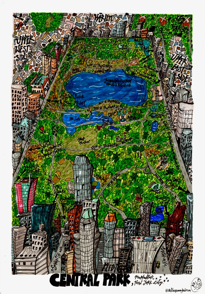 Central Park Map Print Limited Edition A4 NYC Illustration - Etsy