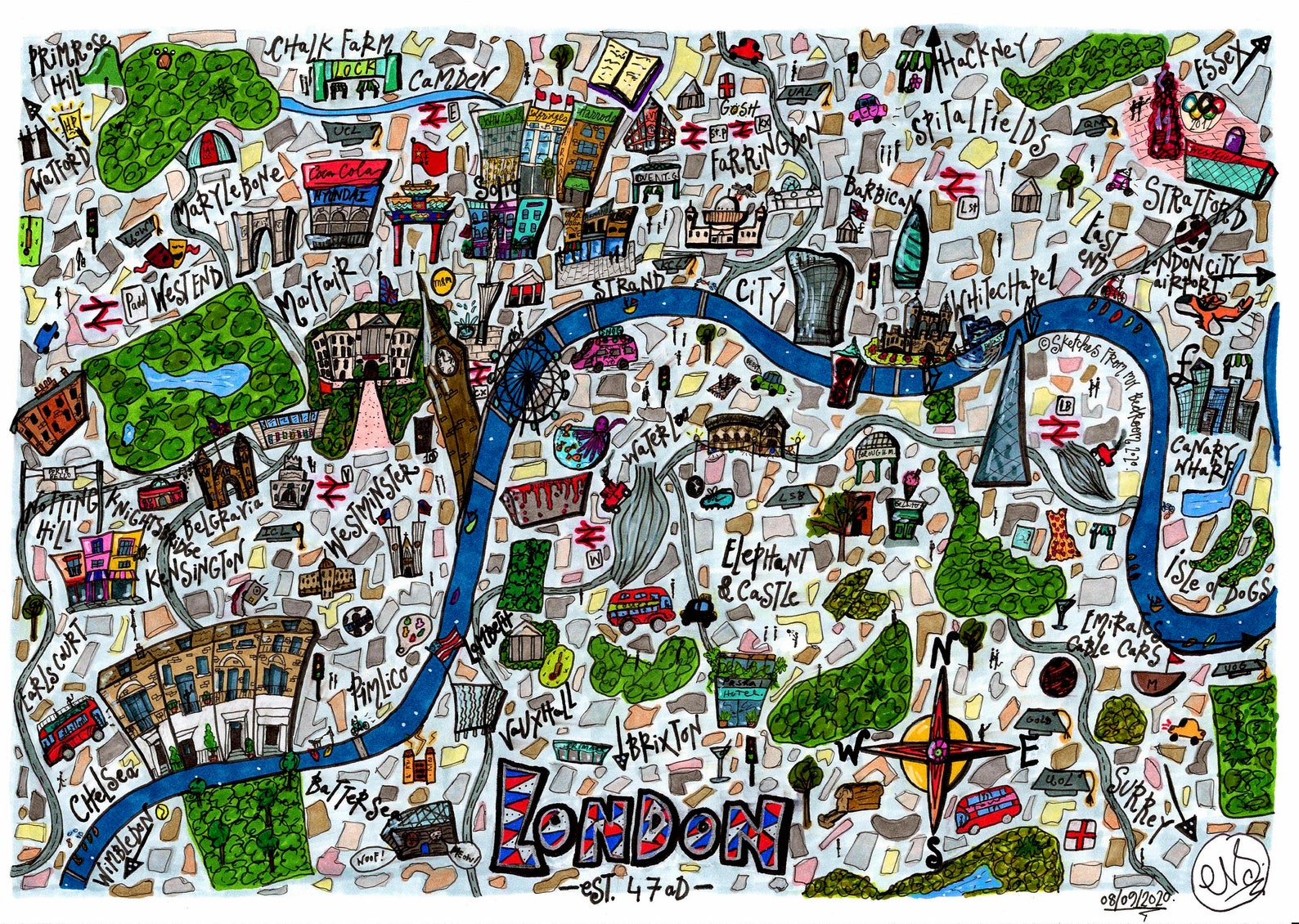 London Map Print | Limited Edition A4 /A5 Illustrated Map of London ...