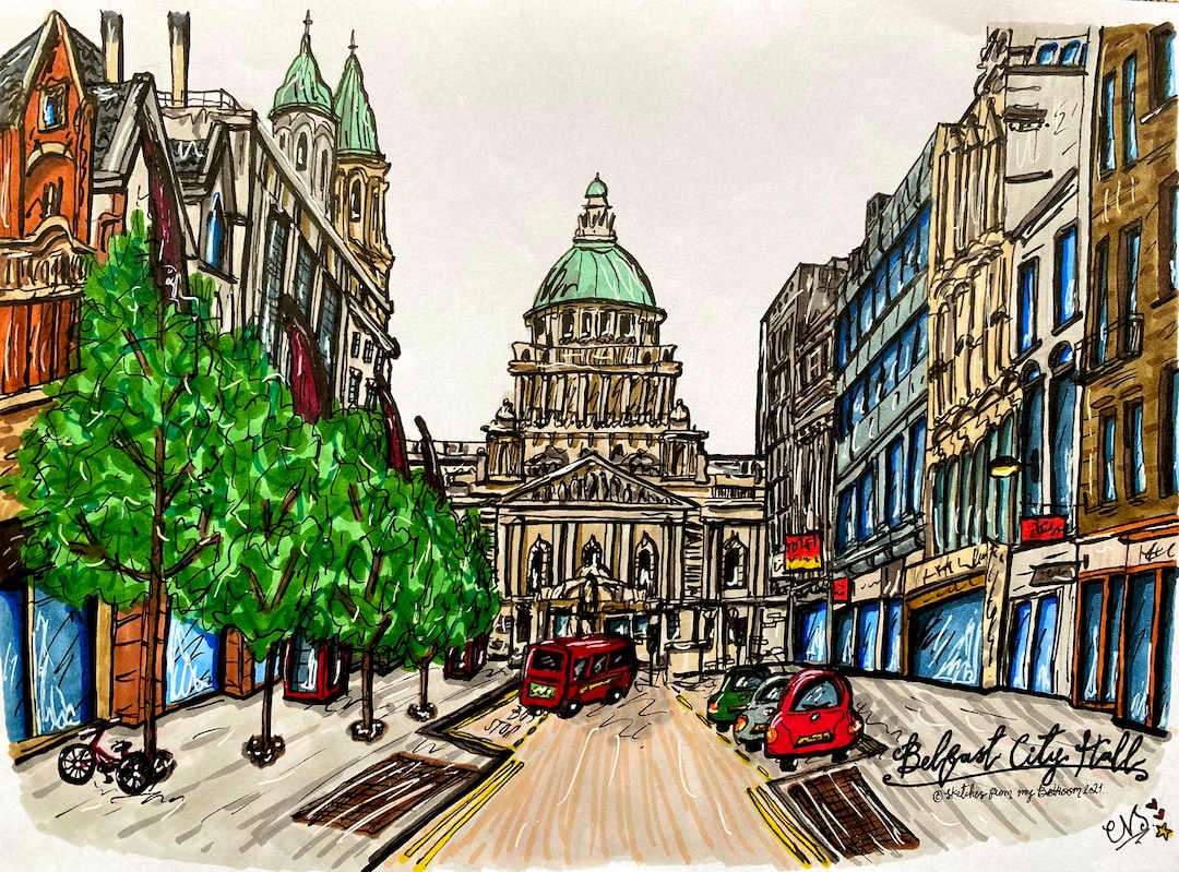 Belfast City Centre Art Print, A5 Town/city Hall Drawing, Northern ...
