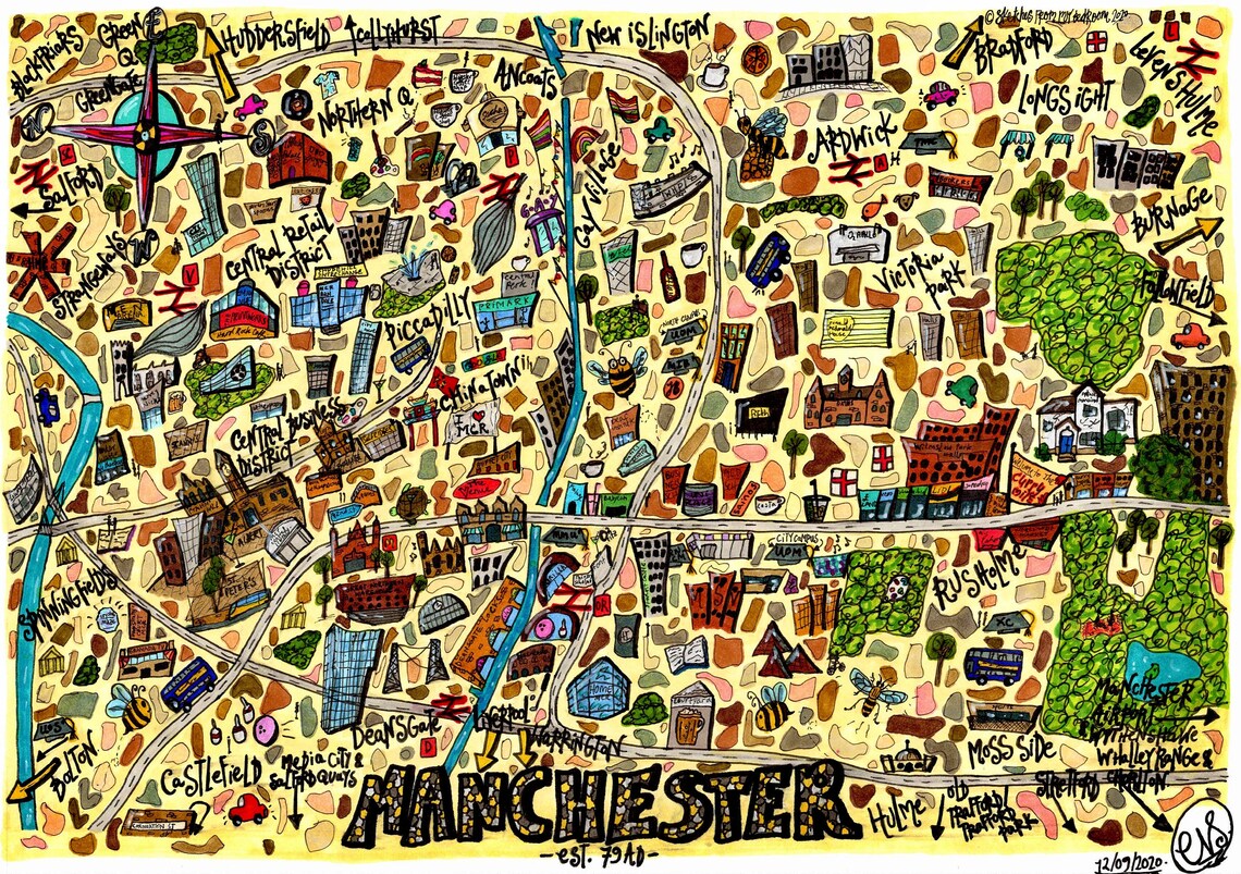Manchester Map Print Limited Edition Illustrated Map A4 Print Home ...