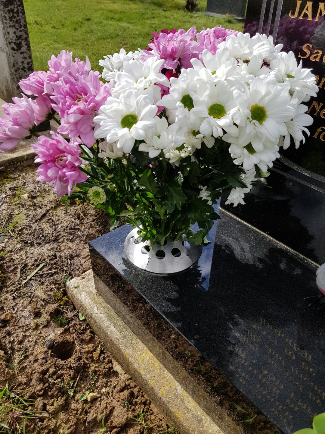 Grave Headstone Flower Memorial Vase / Pot, Stainless Steel - Etsy