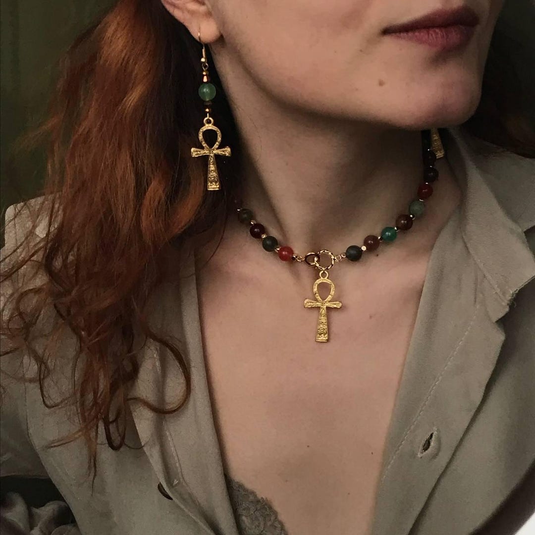 The Ankh Necklace ⊹ Serpentine ⊹ Indian Agate ⊹ Red Jasper ⊹ Sunstone ⊹ ...