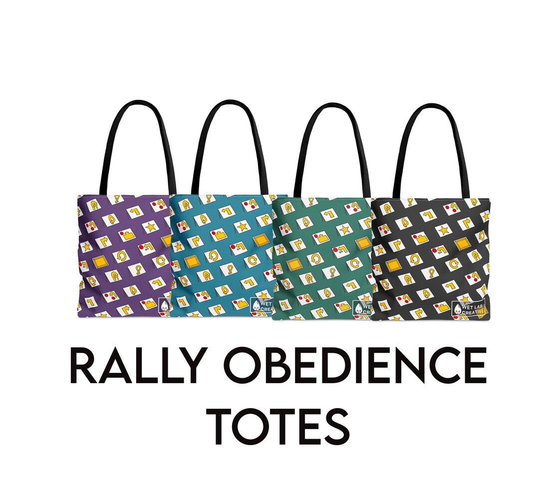Rally Obedience Dog Pattern Tote Bag in Charcoal Teal Purple and Blue ...