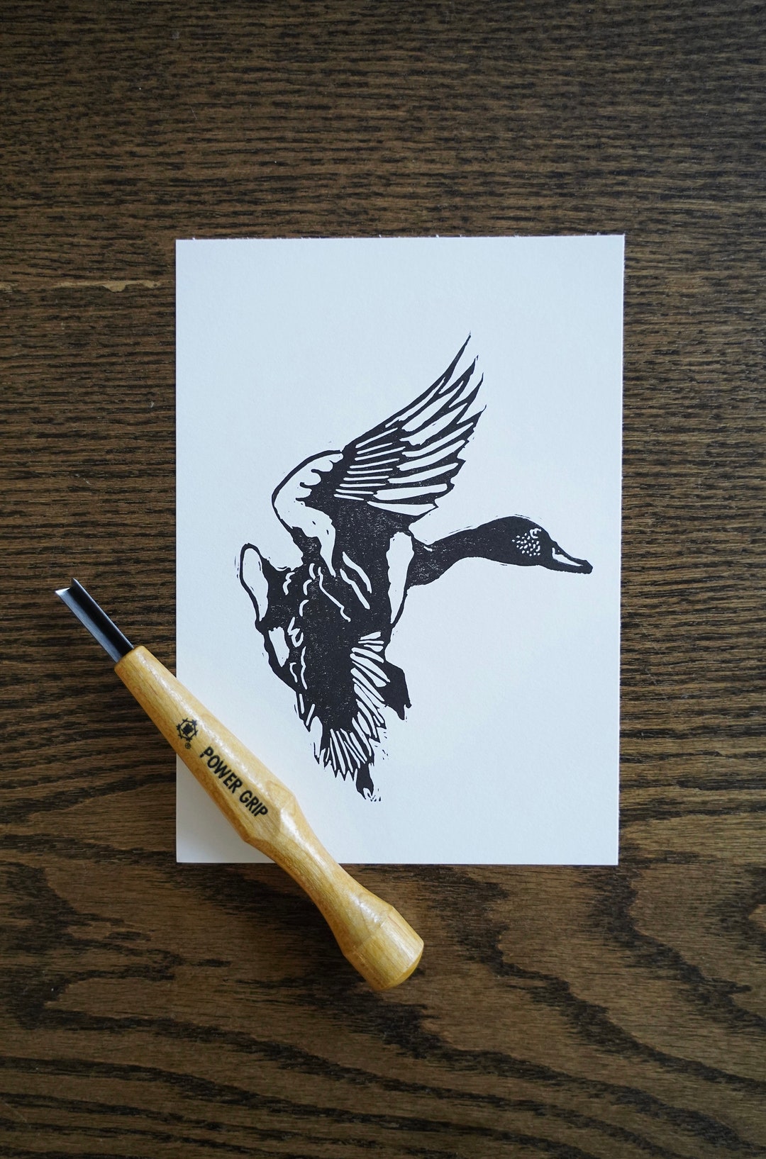 Duck in Flight Linocut Print Hand Printed - Etsy