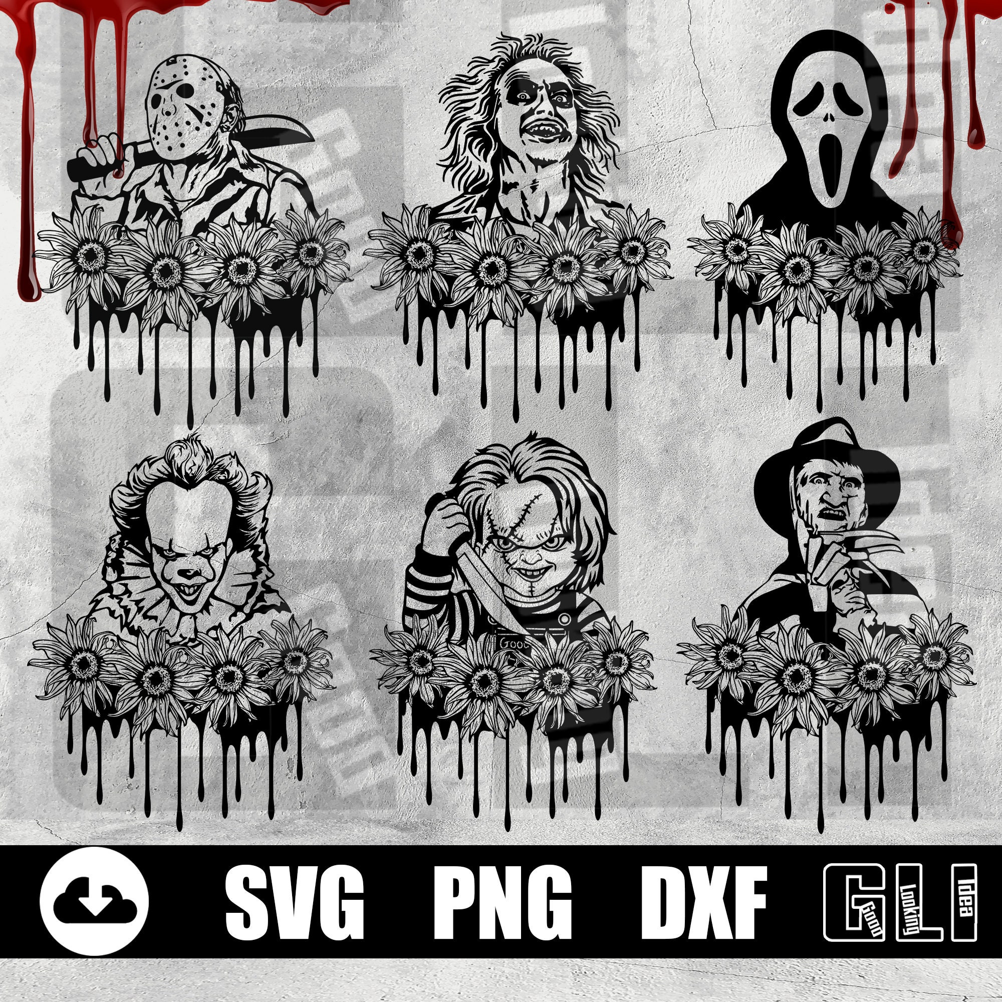 Horror Movie Svg bundle scary movie svg bundle Sunflowers | Etsy