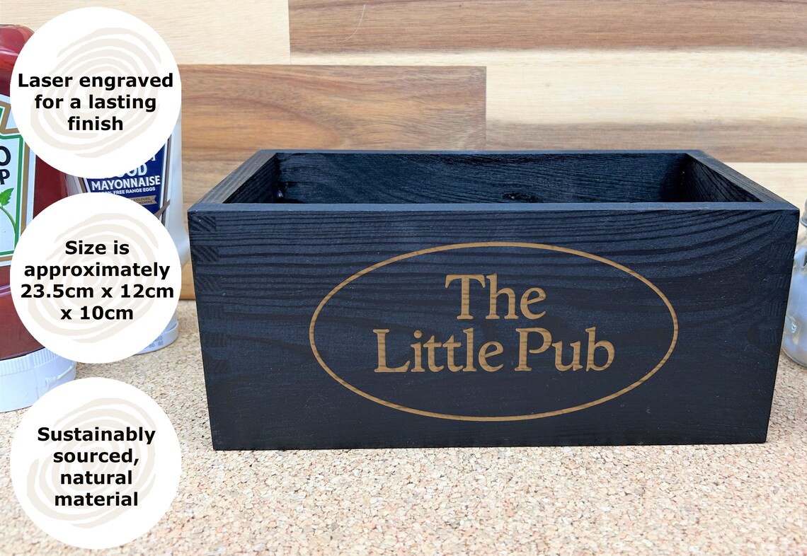 Branded Condiment Caddy: Black Stained Pine Wood Restaurant Table ...