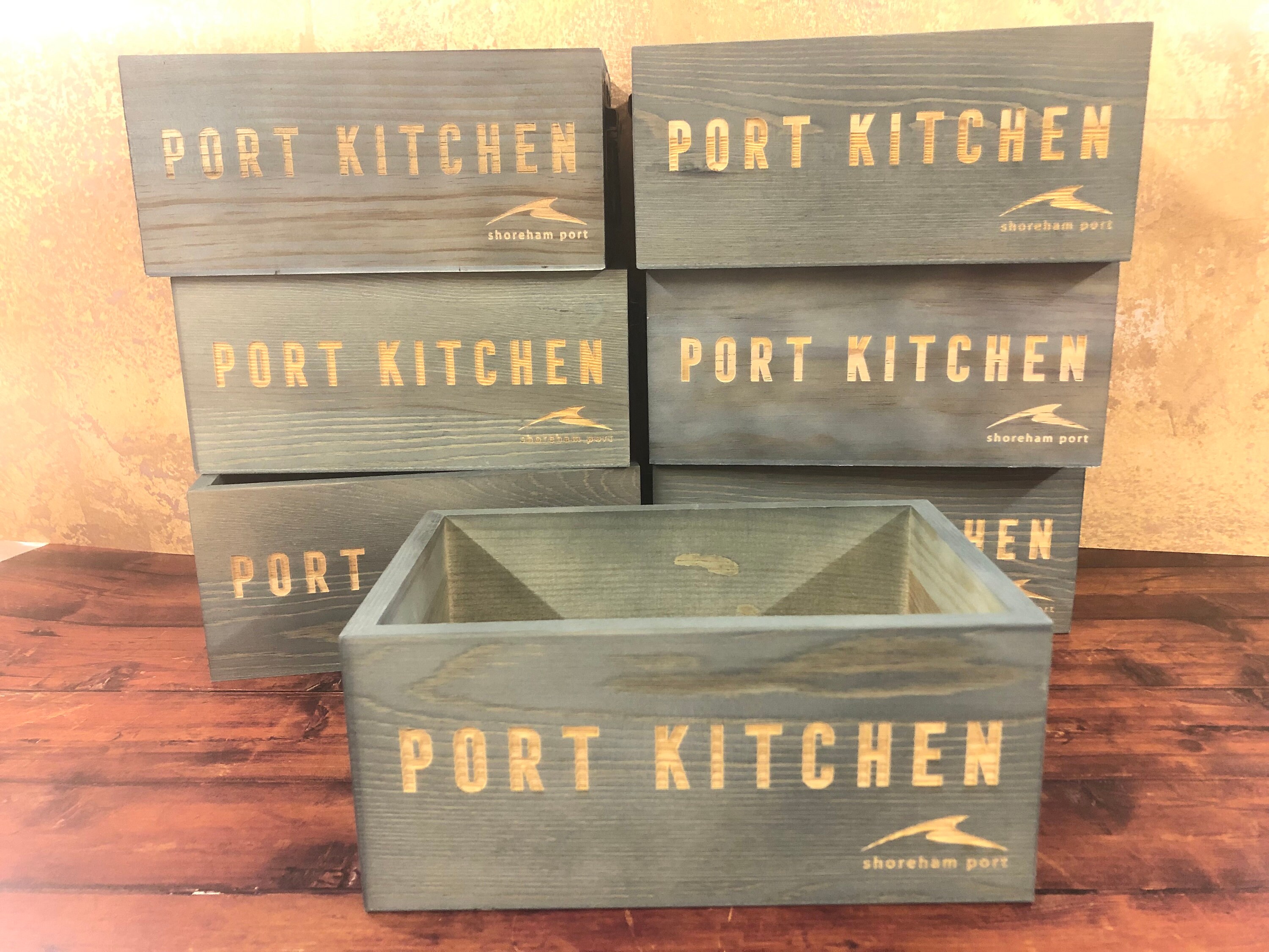Branded Condiment Holder Caddy: Grey Wash Pine Wood Restaurant Table ...