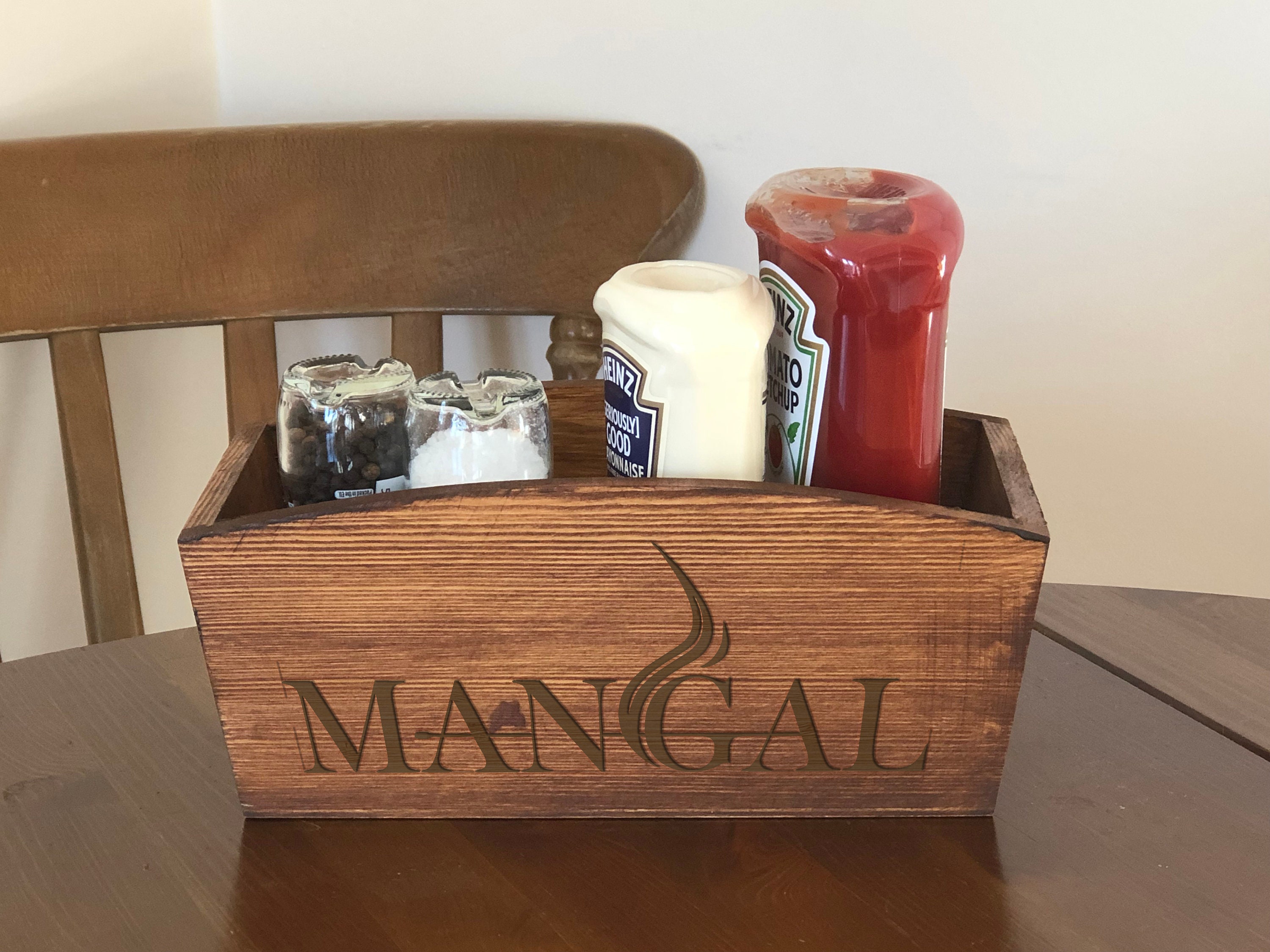 Condiment Caddy Table Rounded Branded Natural Oak Stain Dark - Etsy