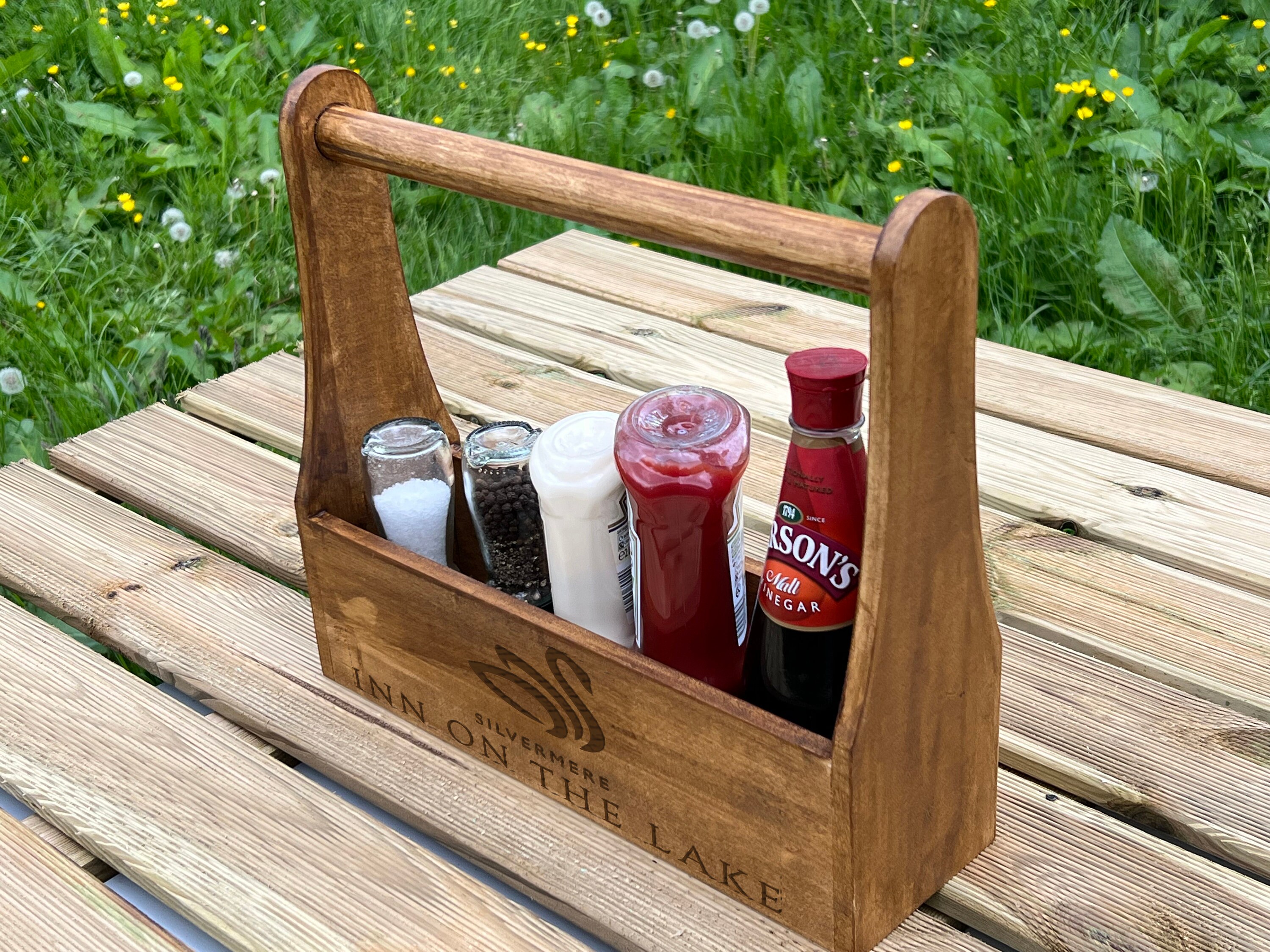 Condiment Caddy Trug Table Branded Natural Oak Stain Dark - Etsy UK