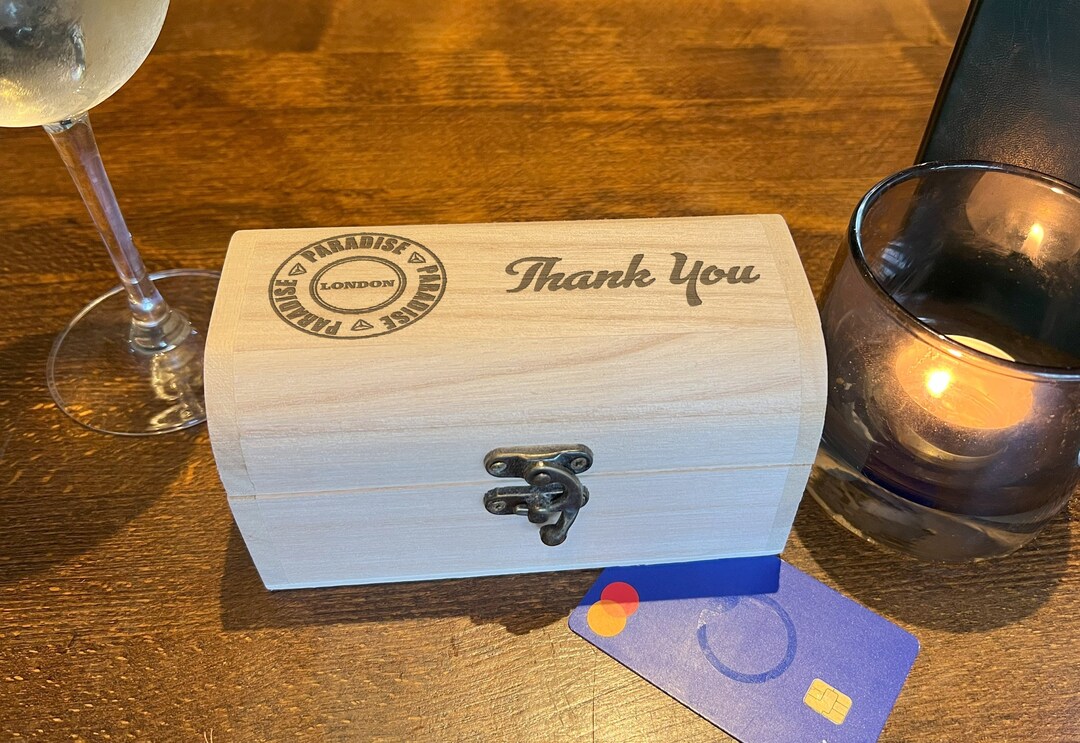 Engraved Wooden Treasure Chest Bill Presenter: Branded Restaurant Decor ...