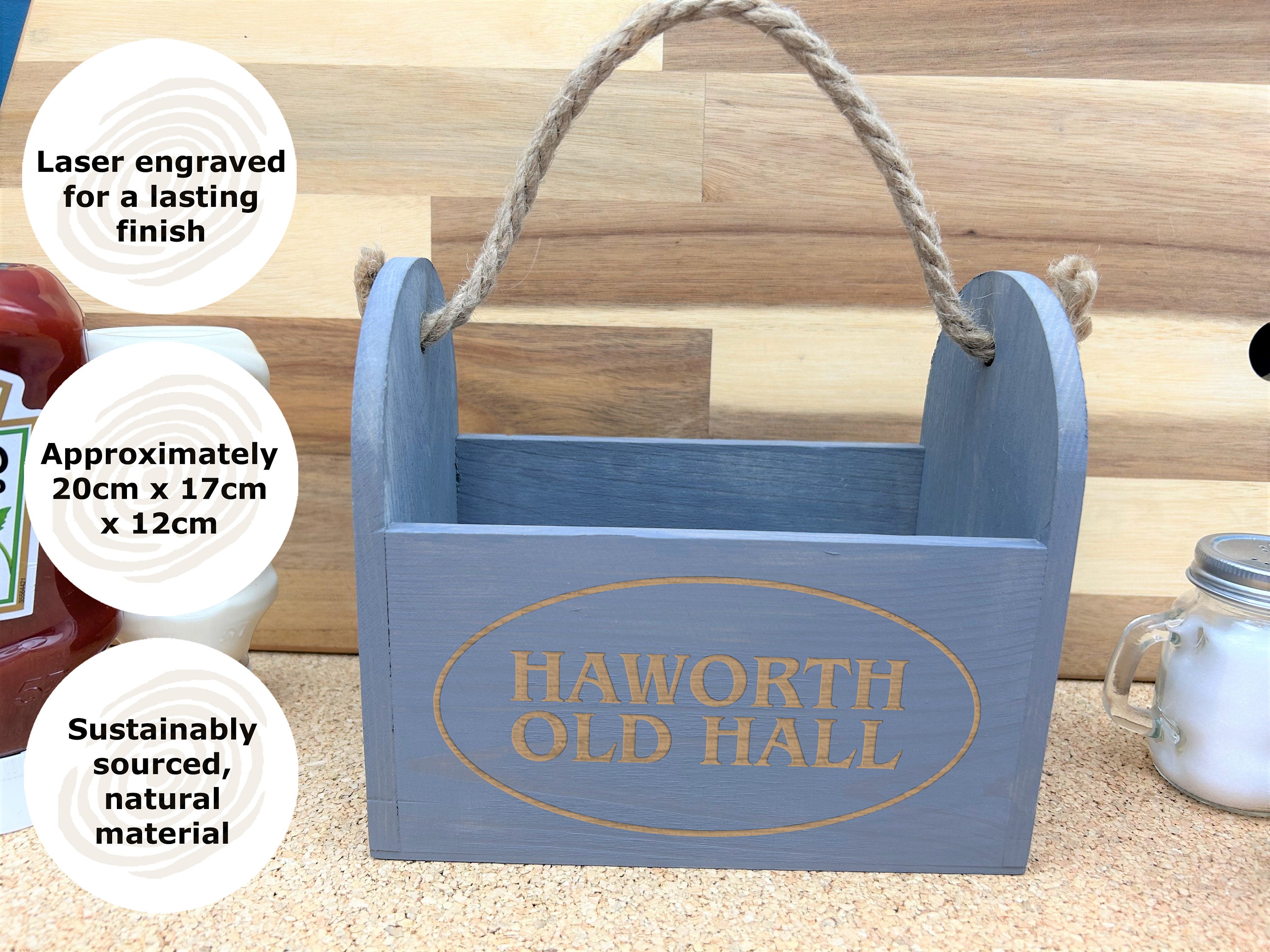 Condiment Caddy Rope Handle Table Branded Grey Stain Restaurant Café ...