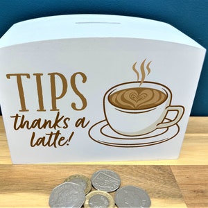 Thanks A Latte Coffee Shop Cafe Tip Jar Wooden Money Box for Café ...