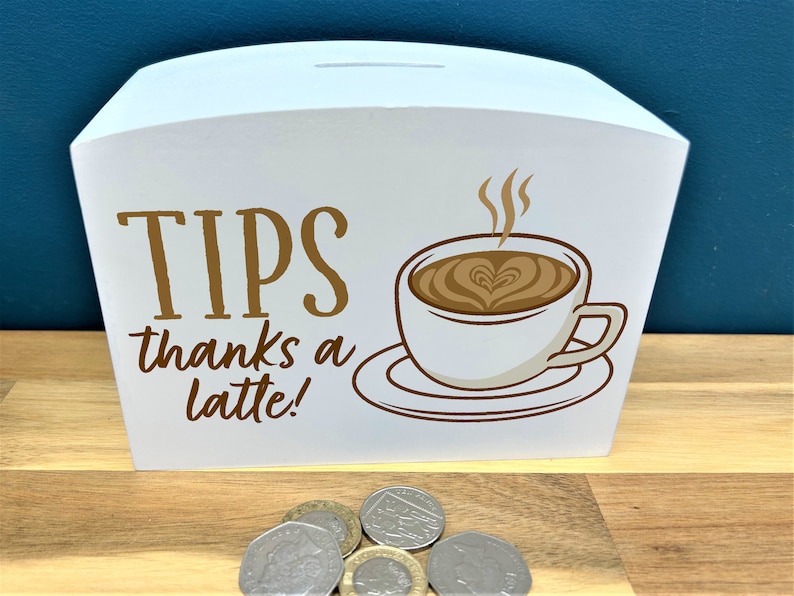 Thanks A Latte Coffee Shop Cafe Tip Jar Wooden Money Box for Café ...