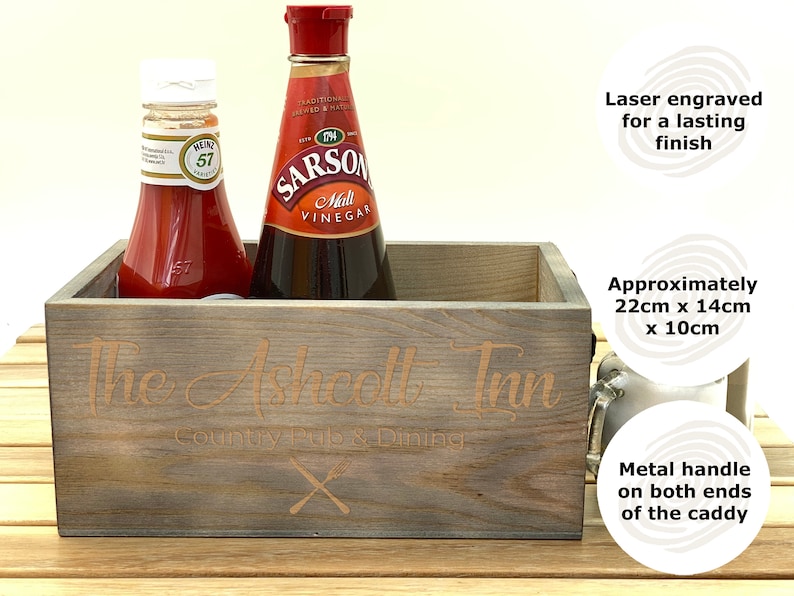 Branded Condiment Holder Caddy: Grey Wash Pine Wood Restaurant Table ...