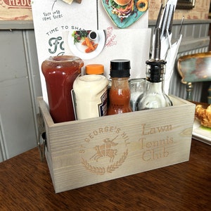 Branded Condiment Holder Caddy: Grey Wash Pine Wood Restaurant Table ...