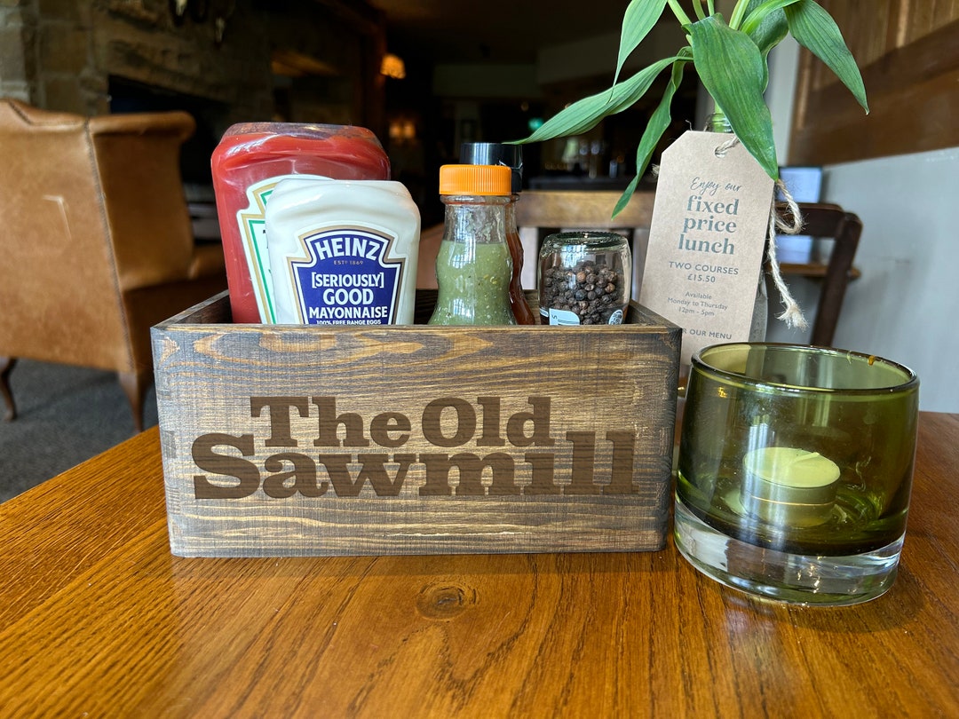 Branded Pine Wood Condiment Caddy: Restaurant Table Decor - Etsy