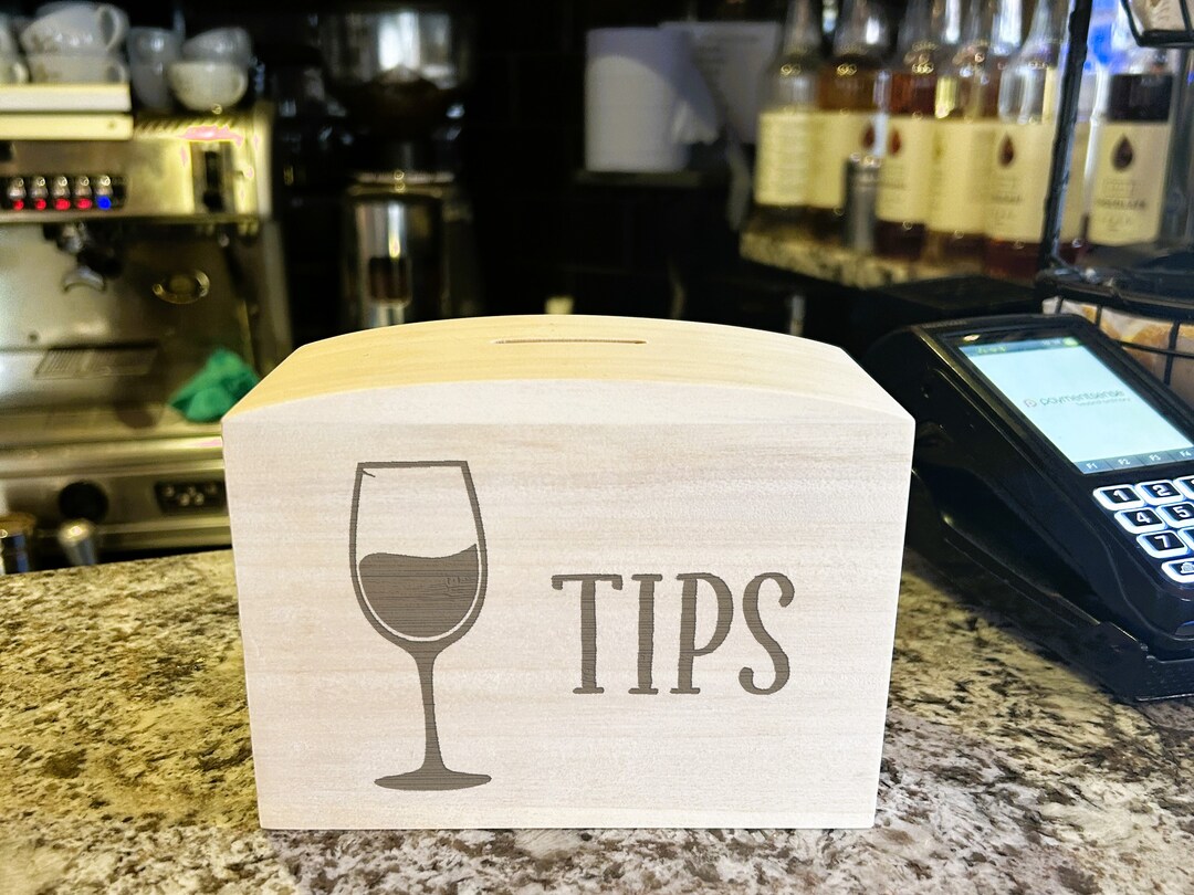 Rustic Wooden Tip Jar: Wine Glass Design, Shabby Chic Decor - Etsy