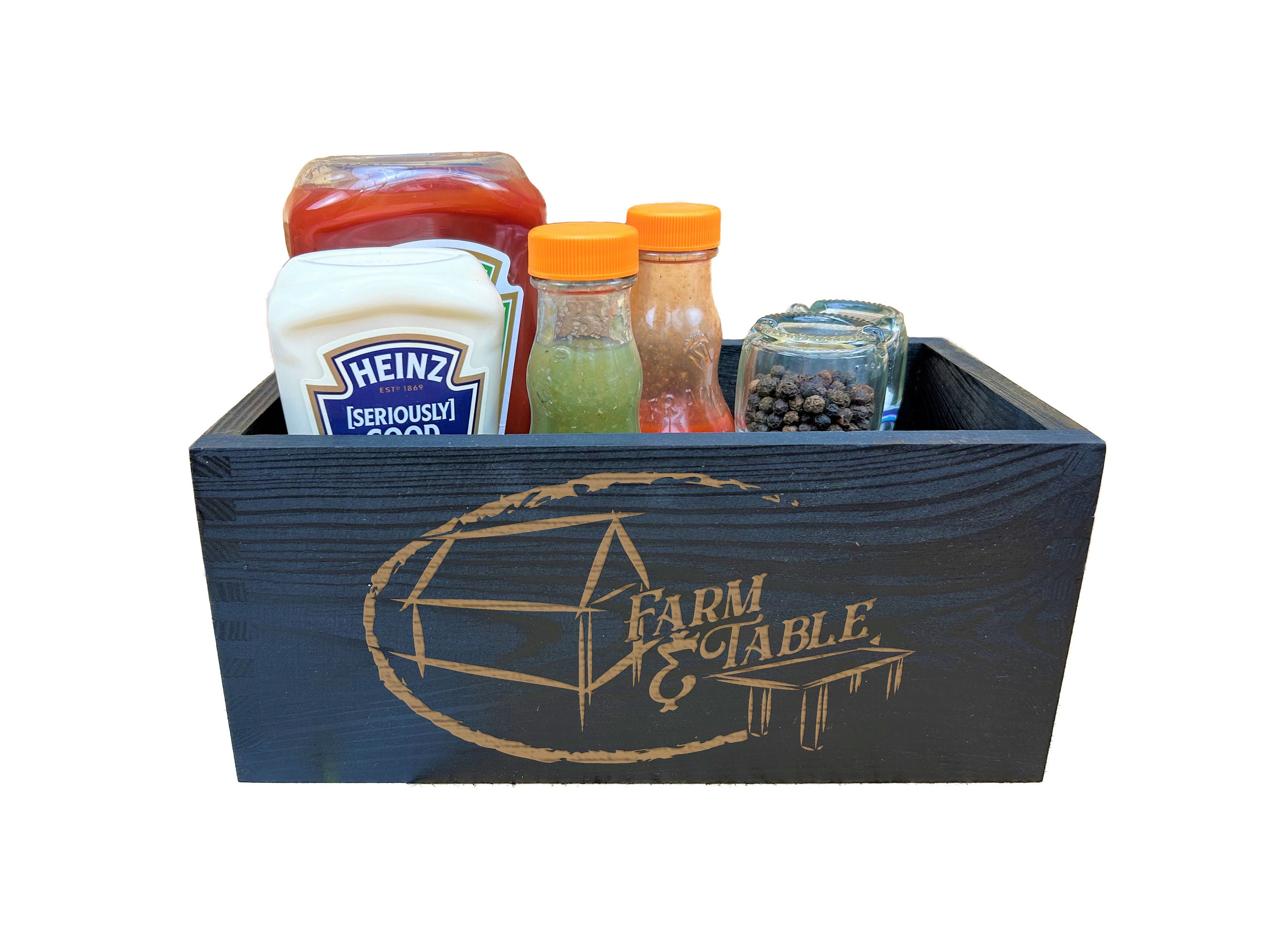 Branded Condiment Caddy: Black Stained Pine Wood Restaurant Table ...