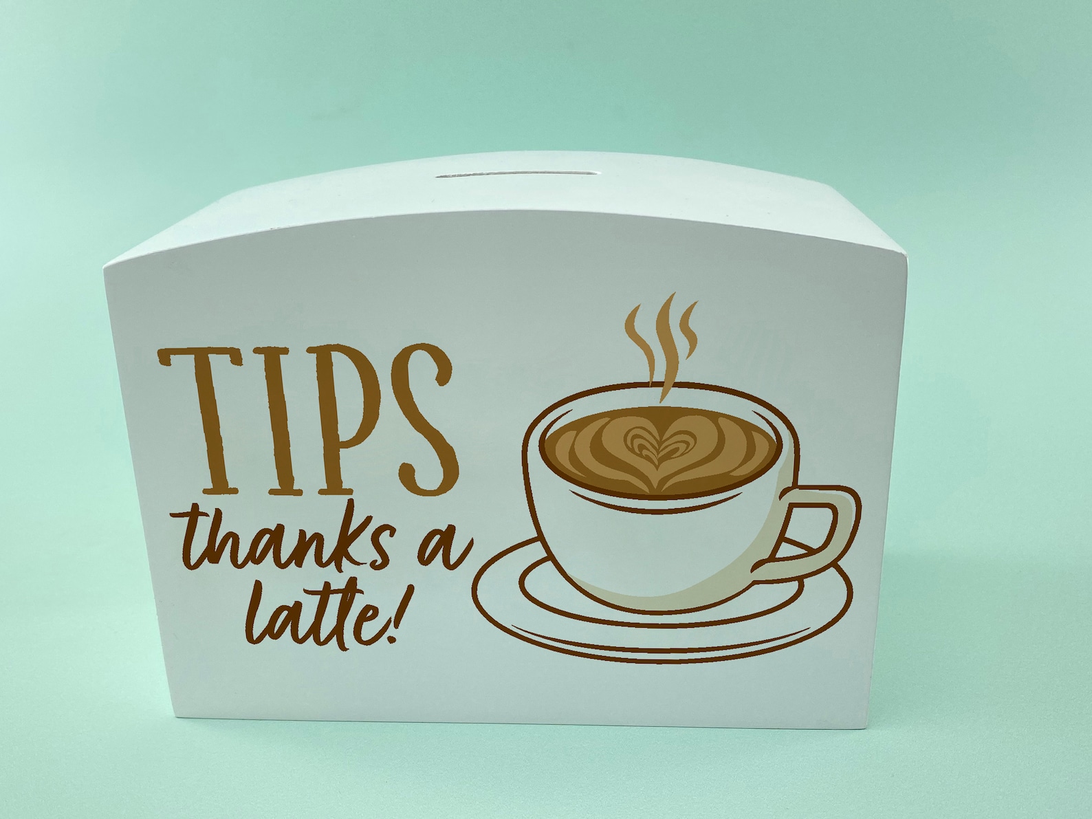Thanks A Latte Coffee Shop Cafe Tip Jar Wooden Money Box for Café ...