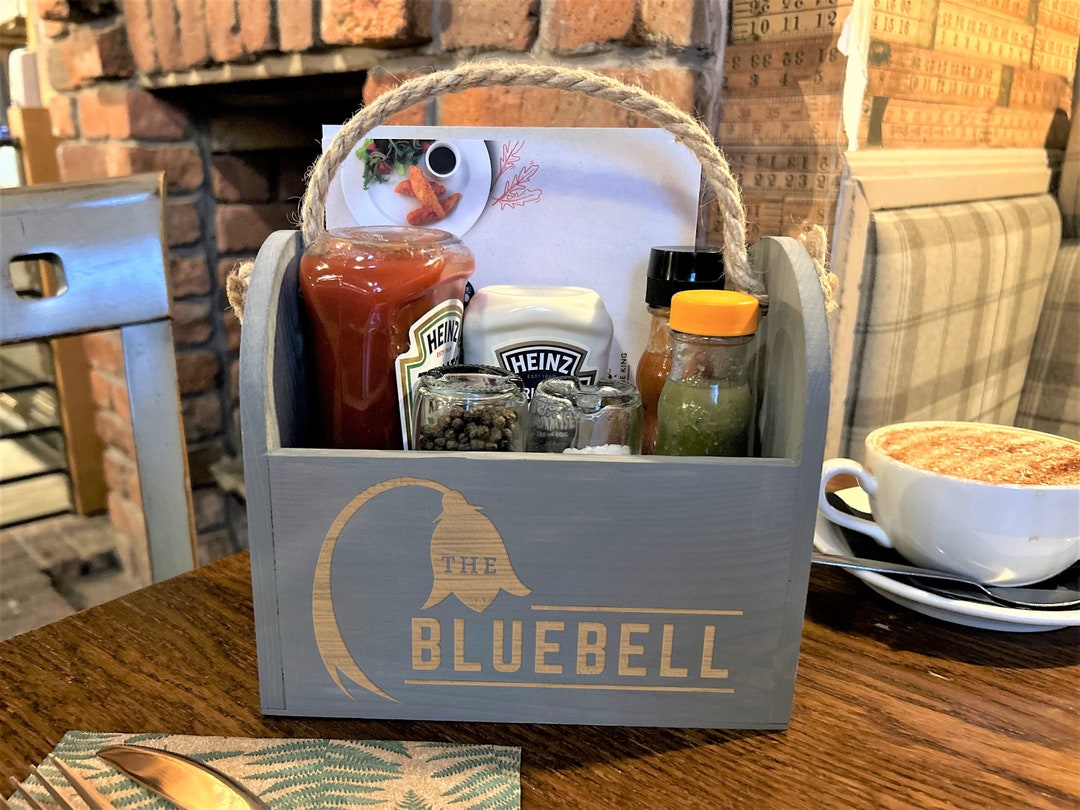 Condiment Caddy Rope Handle Table Branded Grey Stain Restaurant Café ...