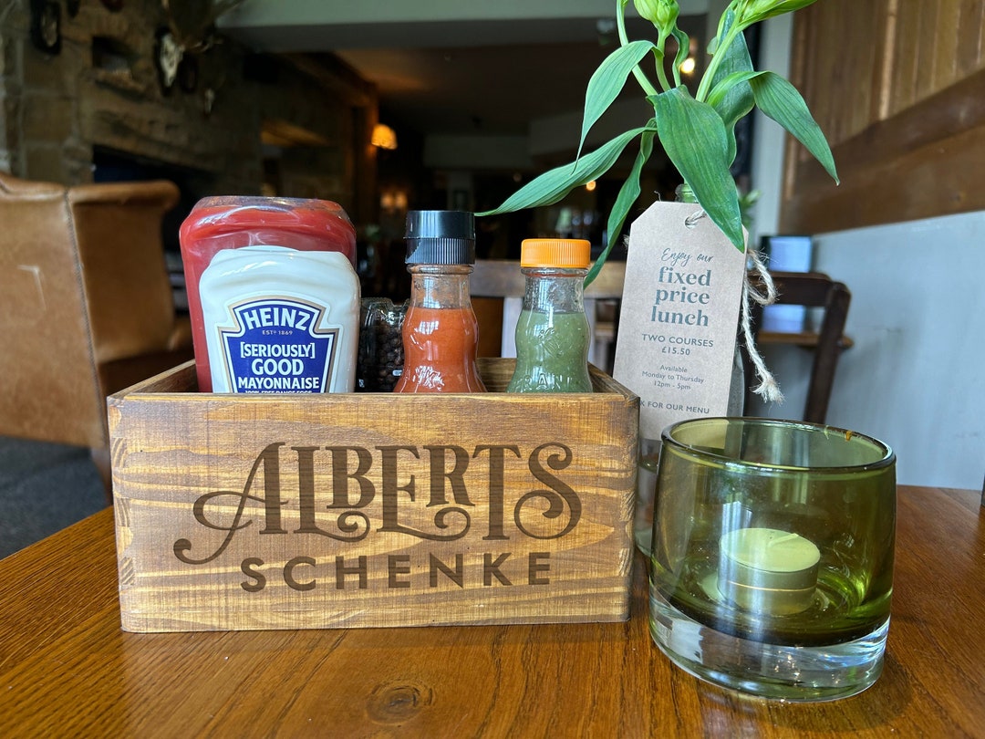 Branded Pine Wood Condiment Caddy With Inset Handles - Etsy